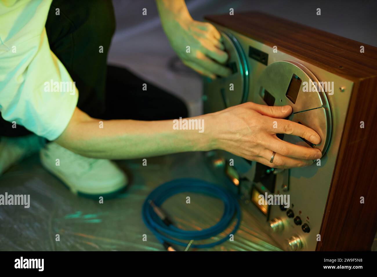 Musician Adjusting Magnetic Tape Recorder Stock Photo - Alamy