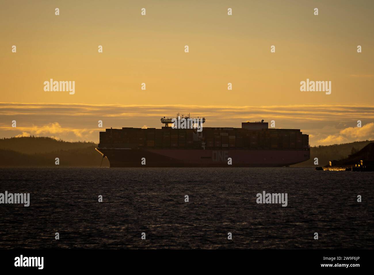 Container ship ONE Stork anchored in Halifax Harbour, Nova Scotia ...