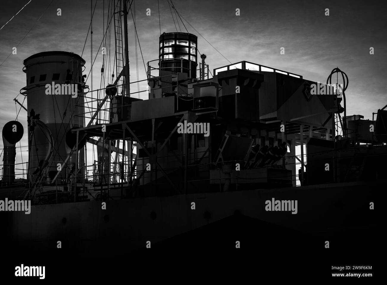 Silhouette of the bridge and superstructure of restored Second World ...
