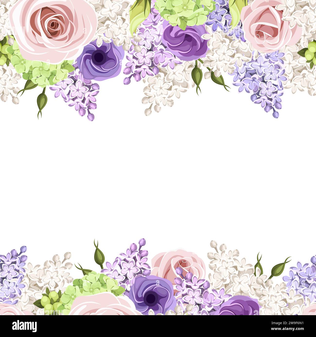 Horizontal seamless border with pink, purple, and white roses ...