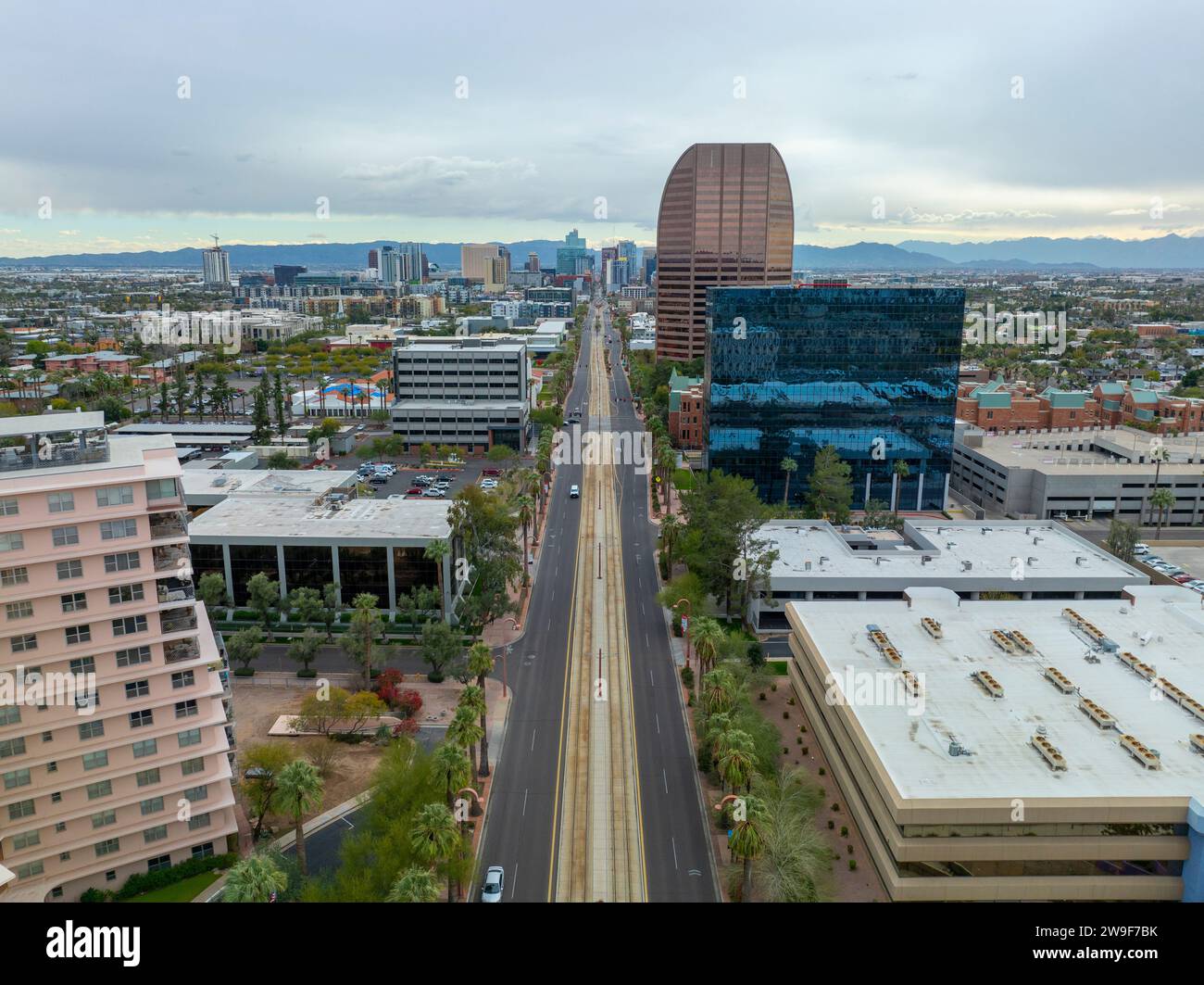 Phoenix Midtown modern skyline aerial view with downtown Phoenix at the ...