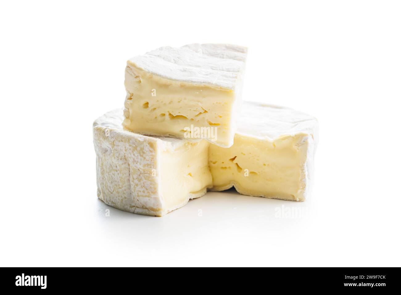 Brie type cheese with white mold. French camembert cheese isolated on ...