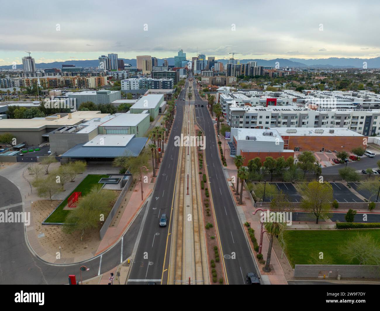 Phoenix Midtown modern skyline aerial view with downtown Phoenix at the ...