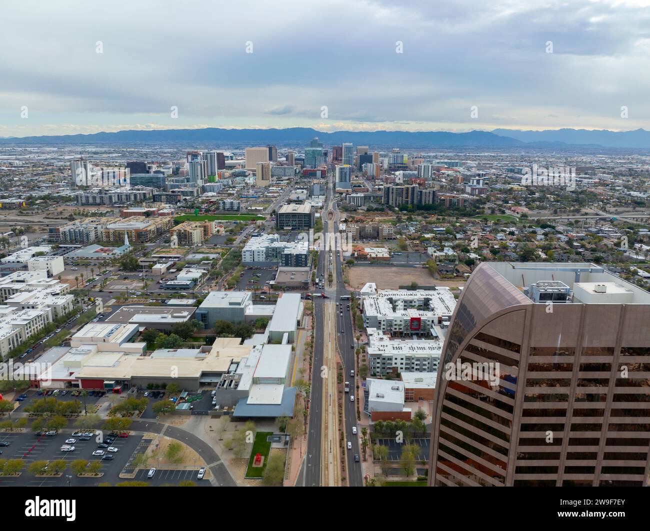 Phoenix Midtown modern skyline aerial view with downtown Phoenix at the ...