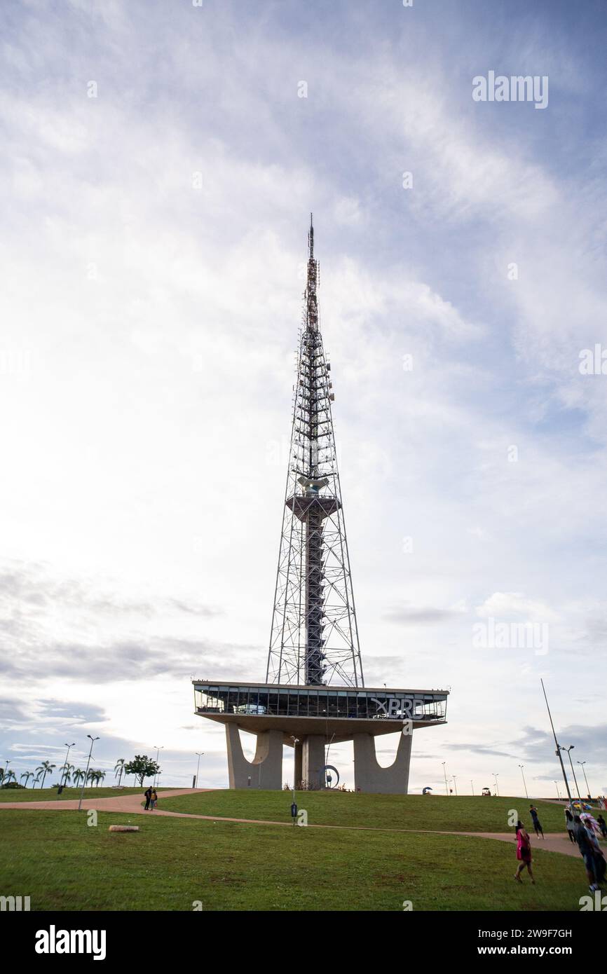 A bird's-eye view of a park featuring a tall metal tower Stock Photo ...