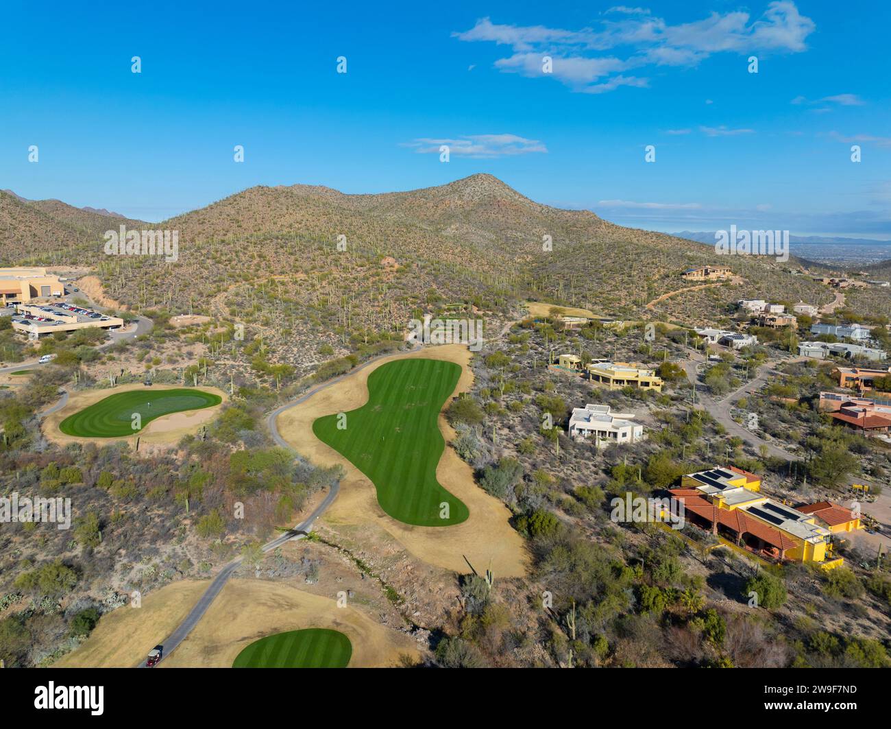 Historic residential houses aerial view at Starr Pass next to Tucson ...