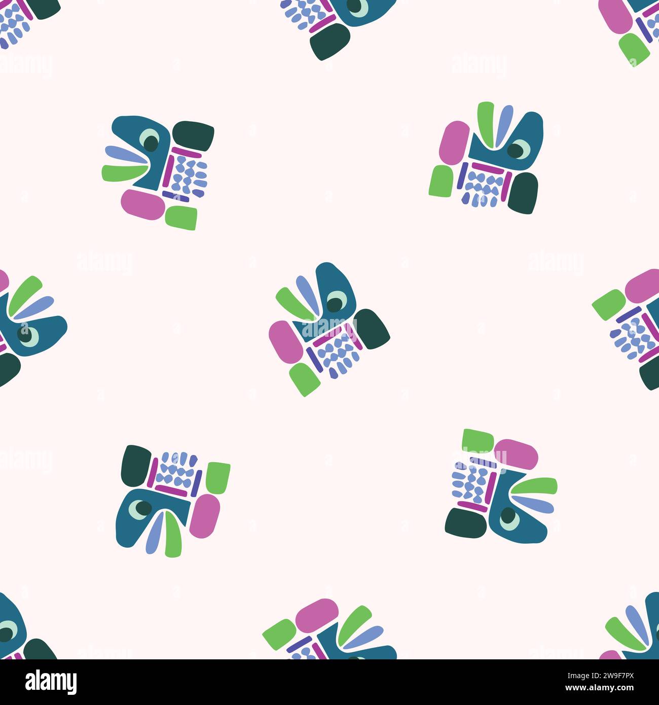 Cute green kids blob monster graphic design doodle seamless vector ...