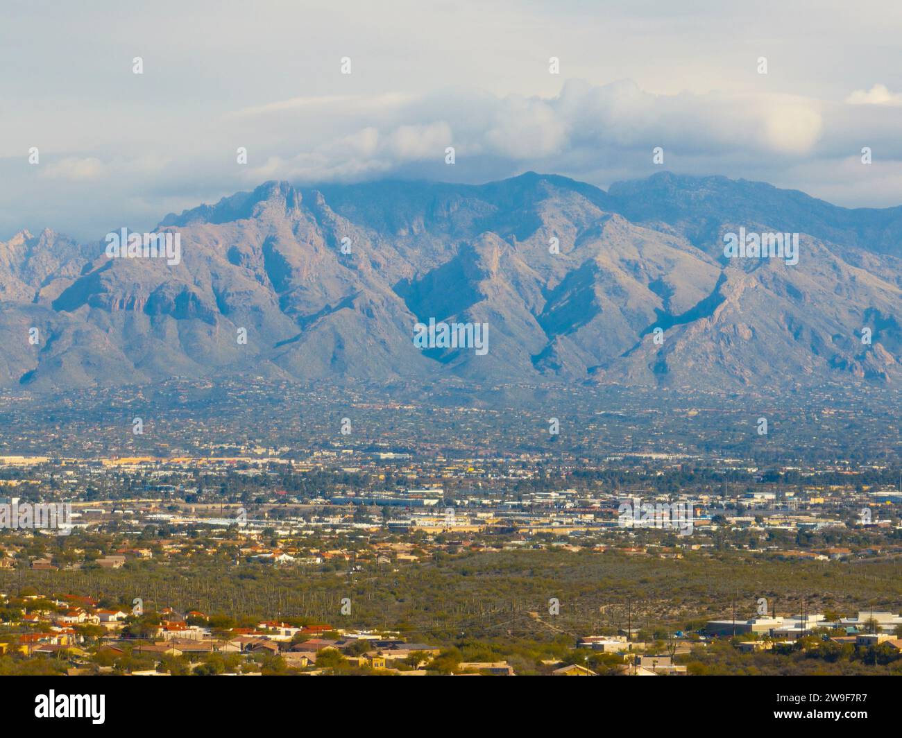 Aerial view of Mt Kimball and Mt Lemmon in Santa Catalina Mountains with Sonoran Desert ...