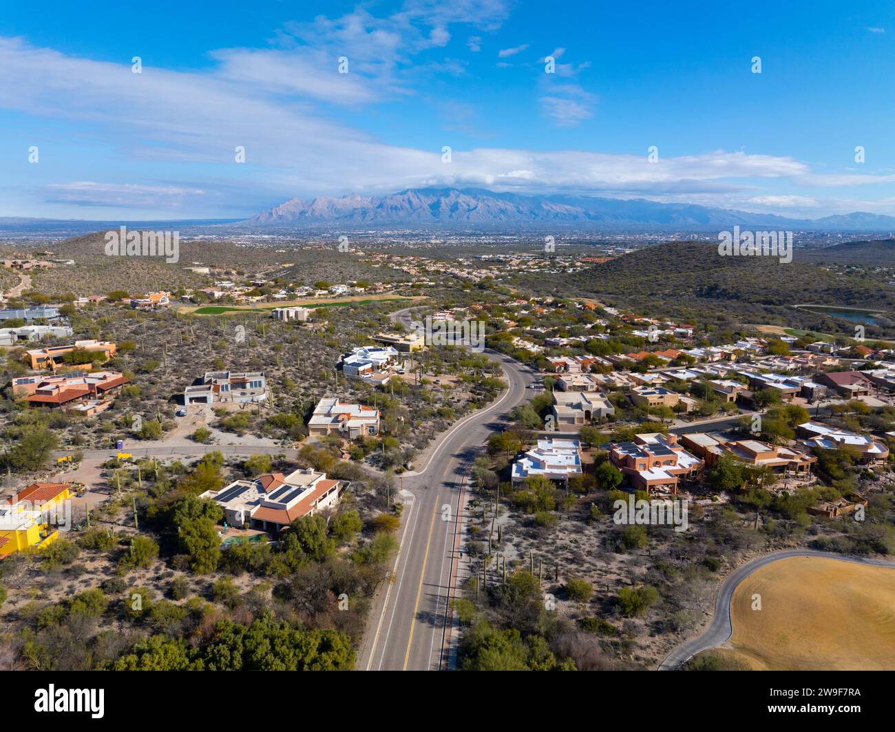 Aerial view of Mt Kimball and Mt Lemmon in Santa Catalina Mountains with Sonoran Desert ...