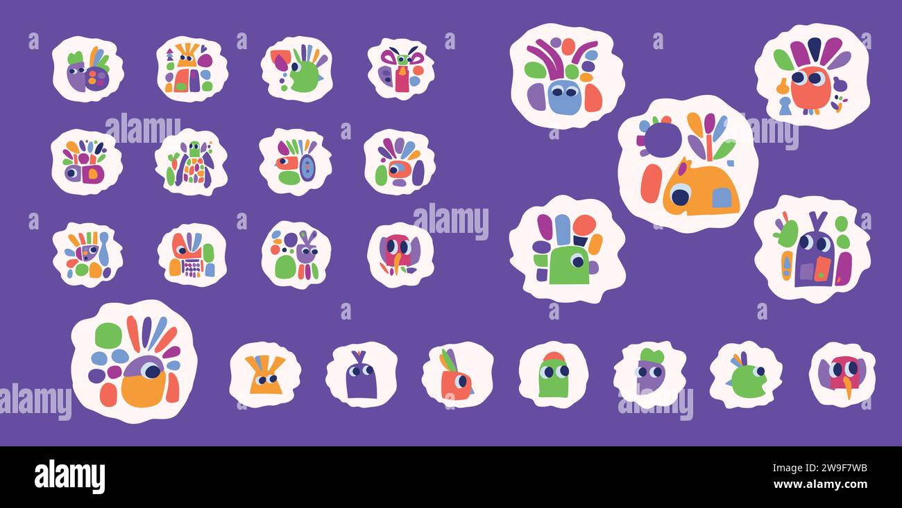 Simple creature and leaf illustration collection in bold style for kids ...