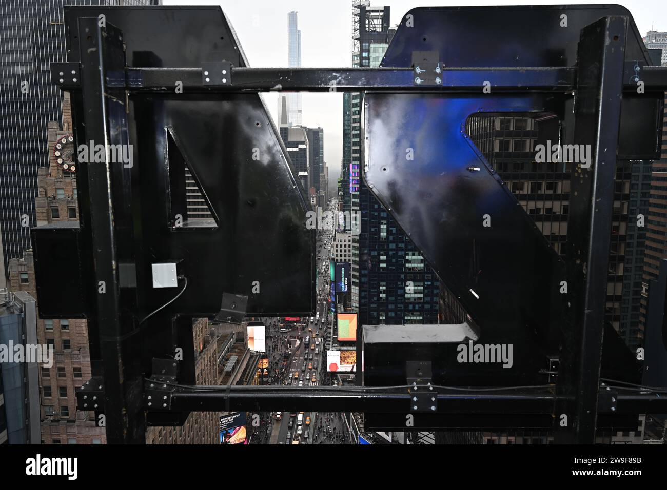 The numerals '2024' sit atop the roof of One Times Square on December ...