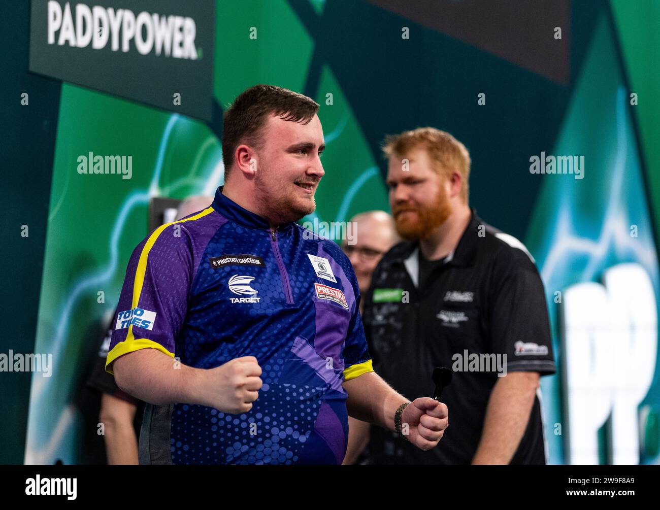 Luke Littler celebrates winning his match against Matt Campbell on day ...