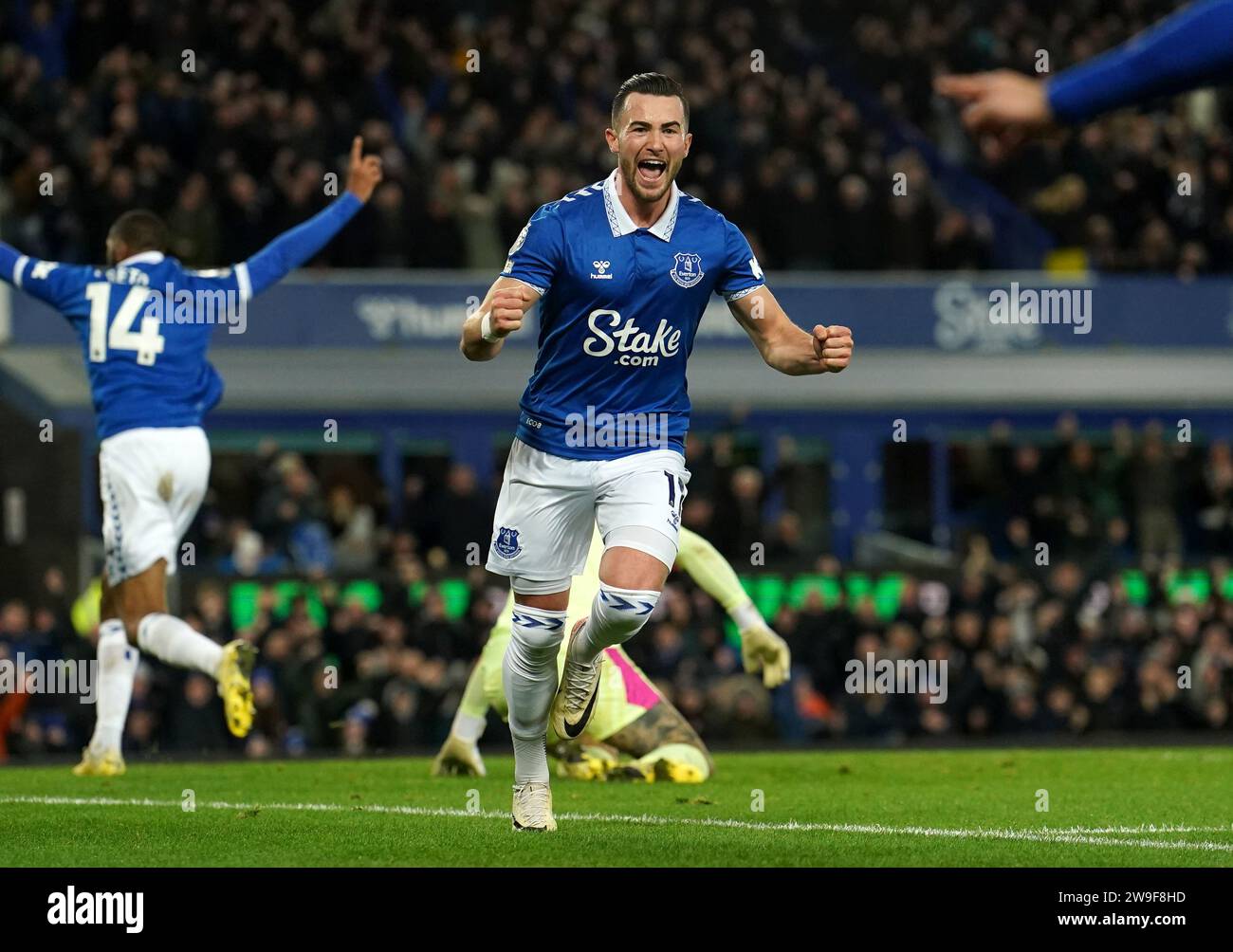 Everton's Jack Harrison celebrates scoring their side's first goal of ...