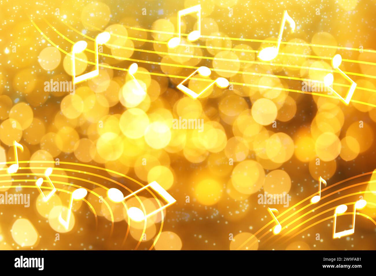 Music notes on blurred background, bokeh effect Stock Photo - Alamy