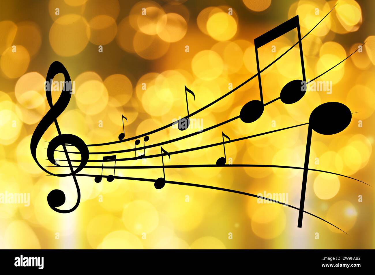 Music notes on blurred background, bokeh effect Stock Photo - Alamy