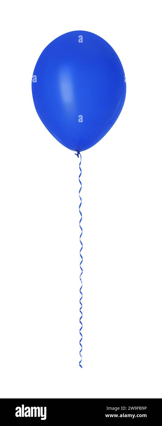 Blue balloon with ribbon isolated on white Stock Photo - Alamy