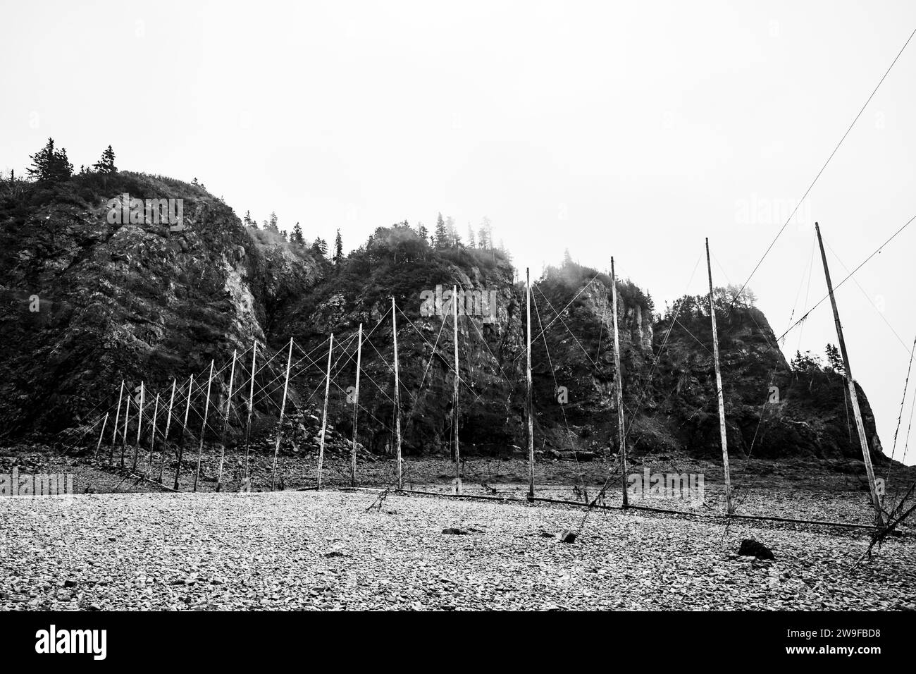 Traditional fishing net framework on the beach at Partridge Island on ...