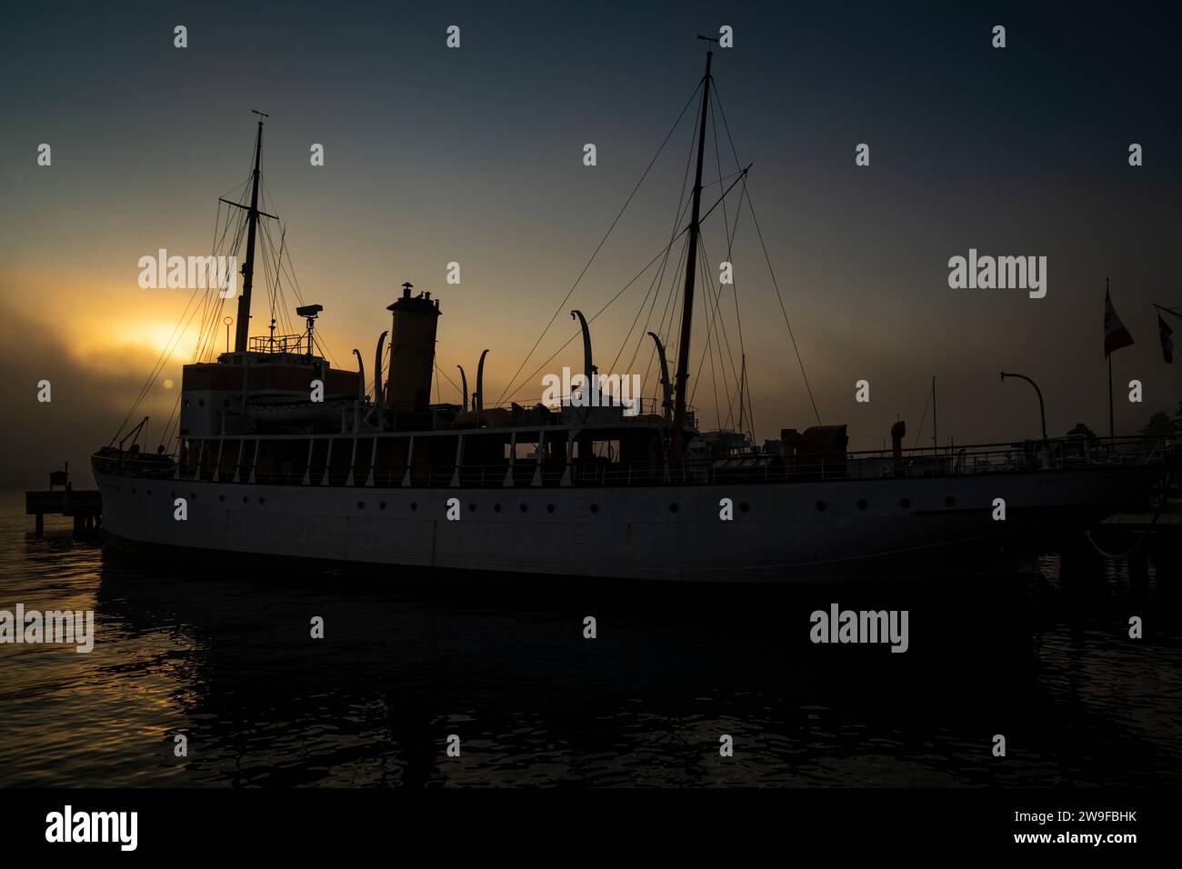 Museum ship CSS Acadia on the waterfront at dawn in Halifax, Nova ...