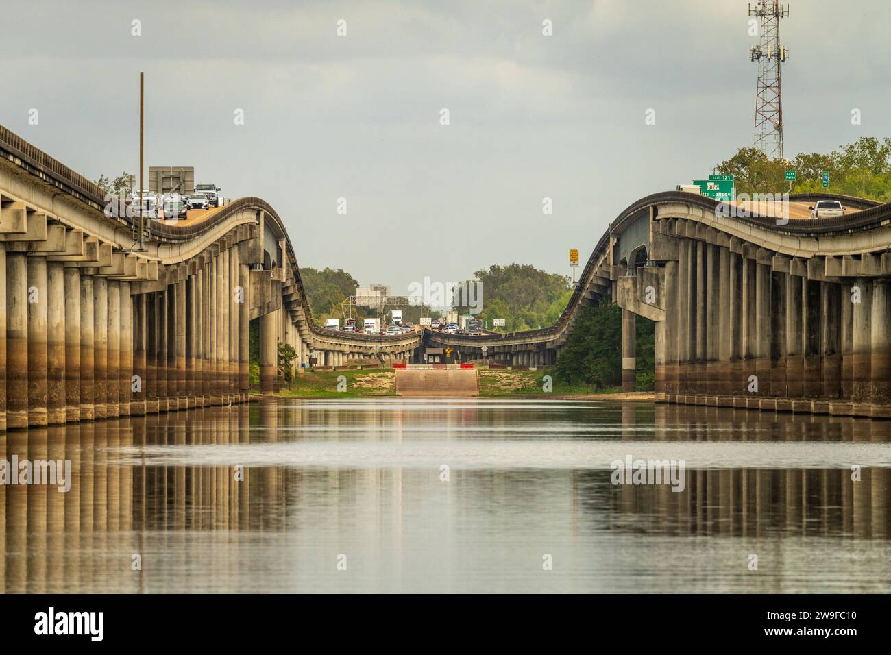 Baton Rouge, LA - 27 October 2023: Receding pillars of the I-10 ...