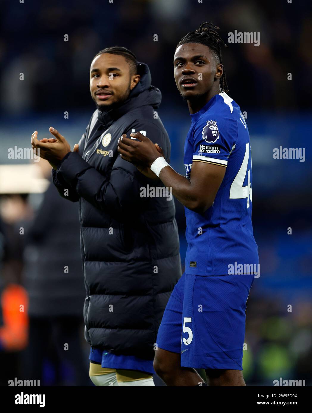 Chelsea's Christopher Nkunku and Romeo Lavia (right) after the Premier ...