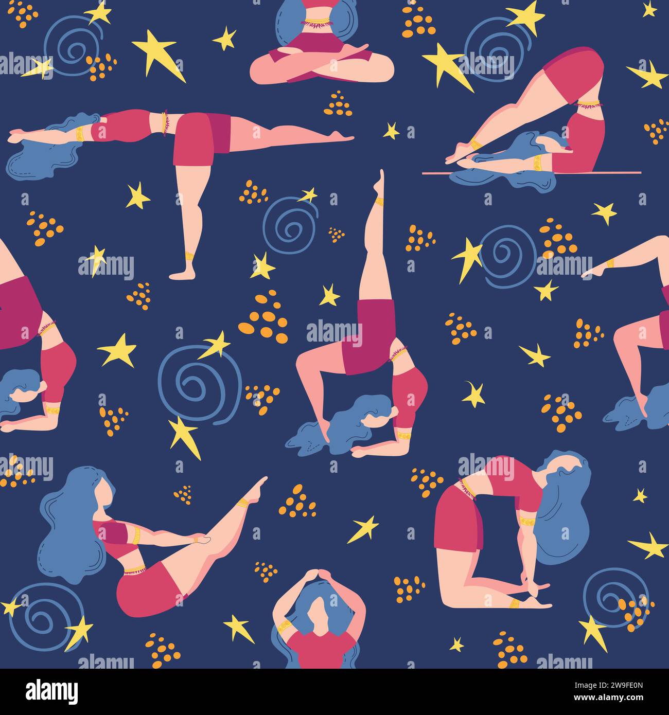 Seamless Pattern Plus Size Curvy Girls Doing Yoga Class Online Home