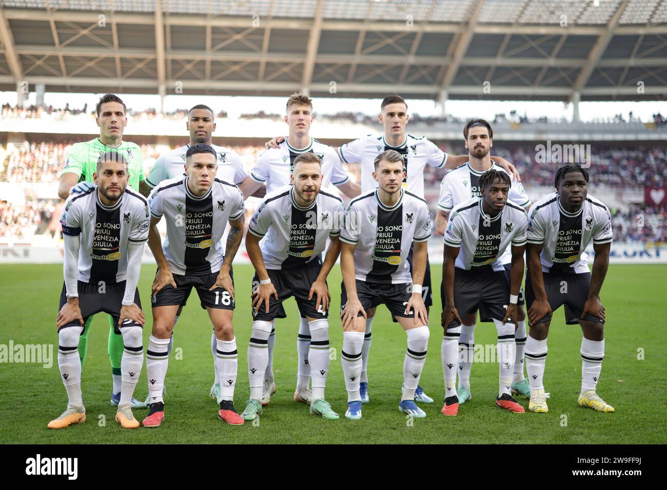Turin, Italy. 23rd Dec, 2023. The Udinese Calcio starting eleven line ...