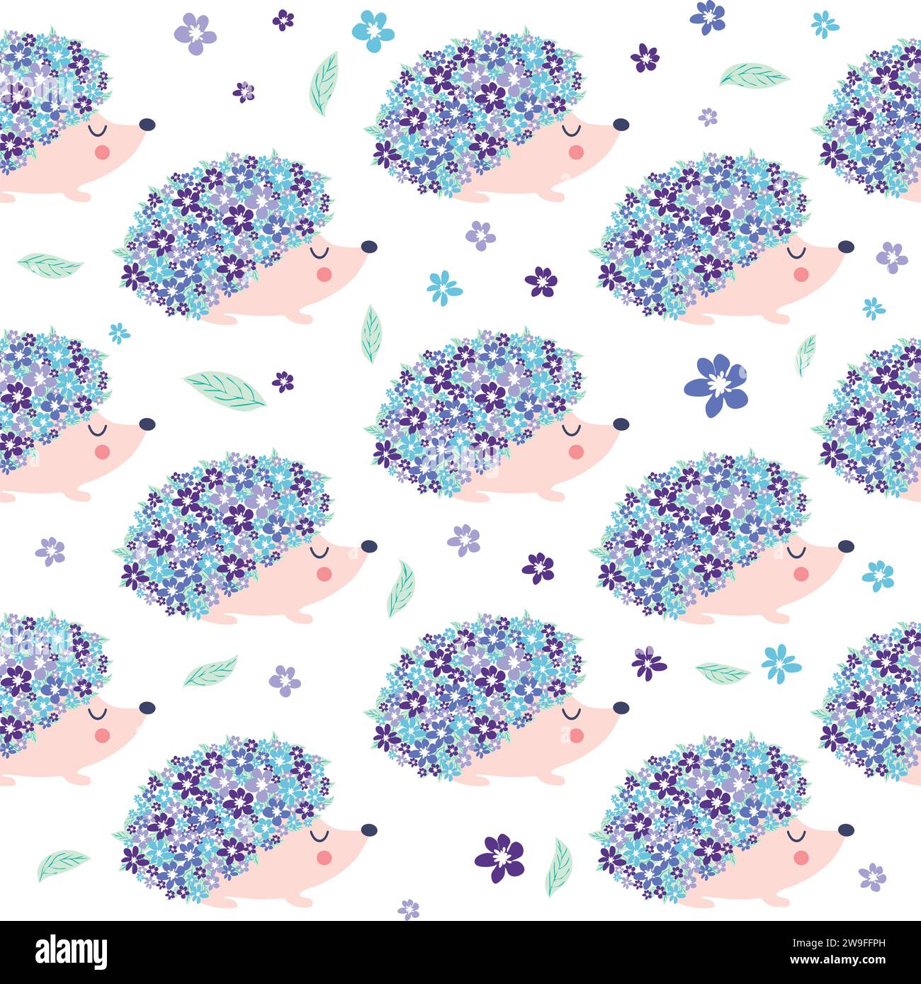 Seamless childish pattern with floral hedgehog with flowers and cute ...