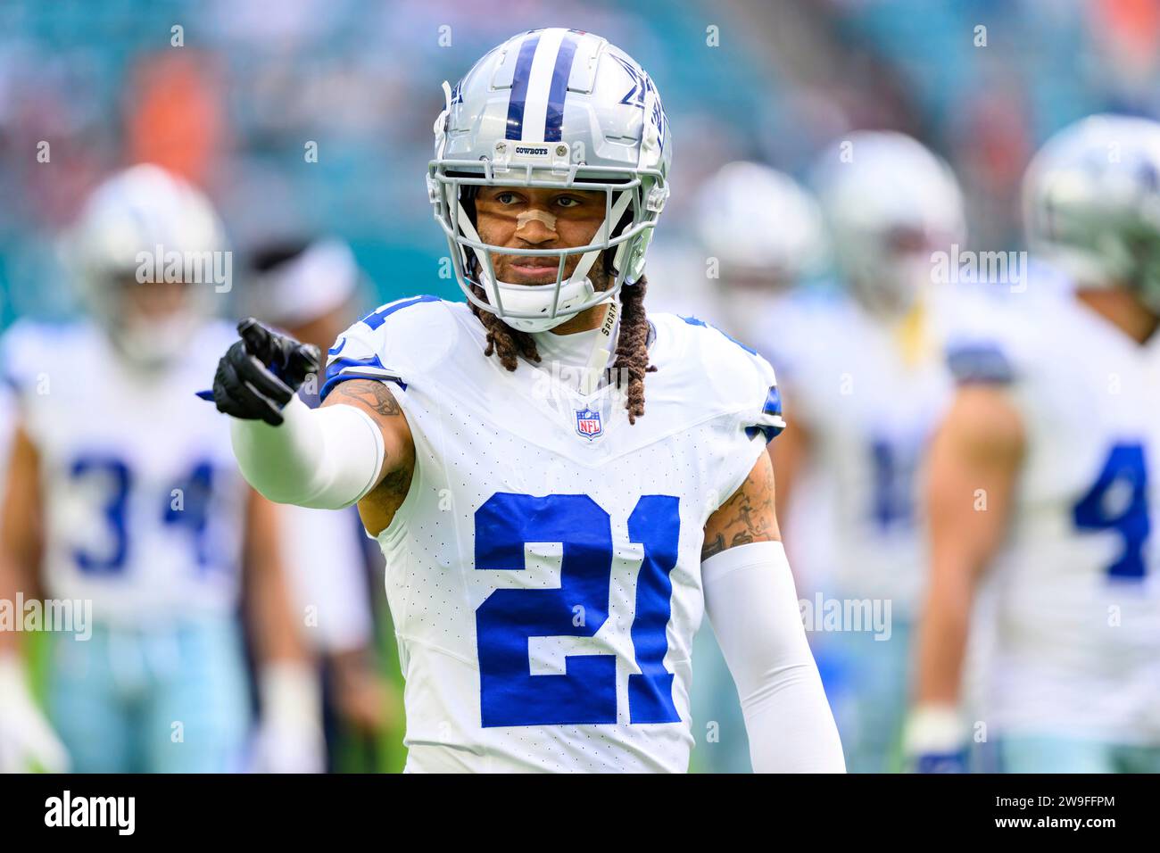 Dallas Cowboys cornerback Stephon Gilmore (21) gestures on the field ...