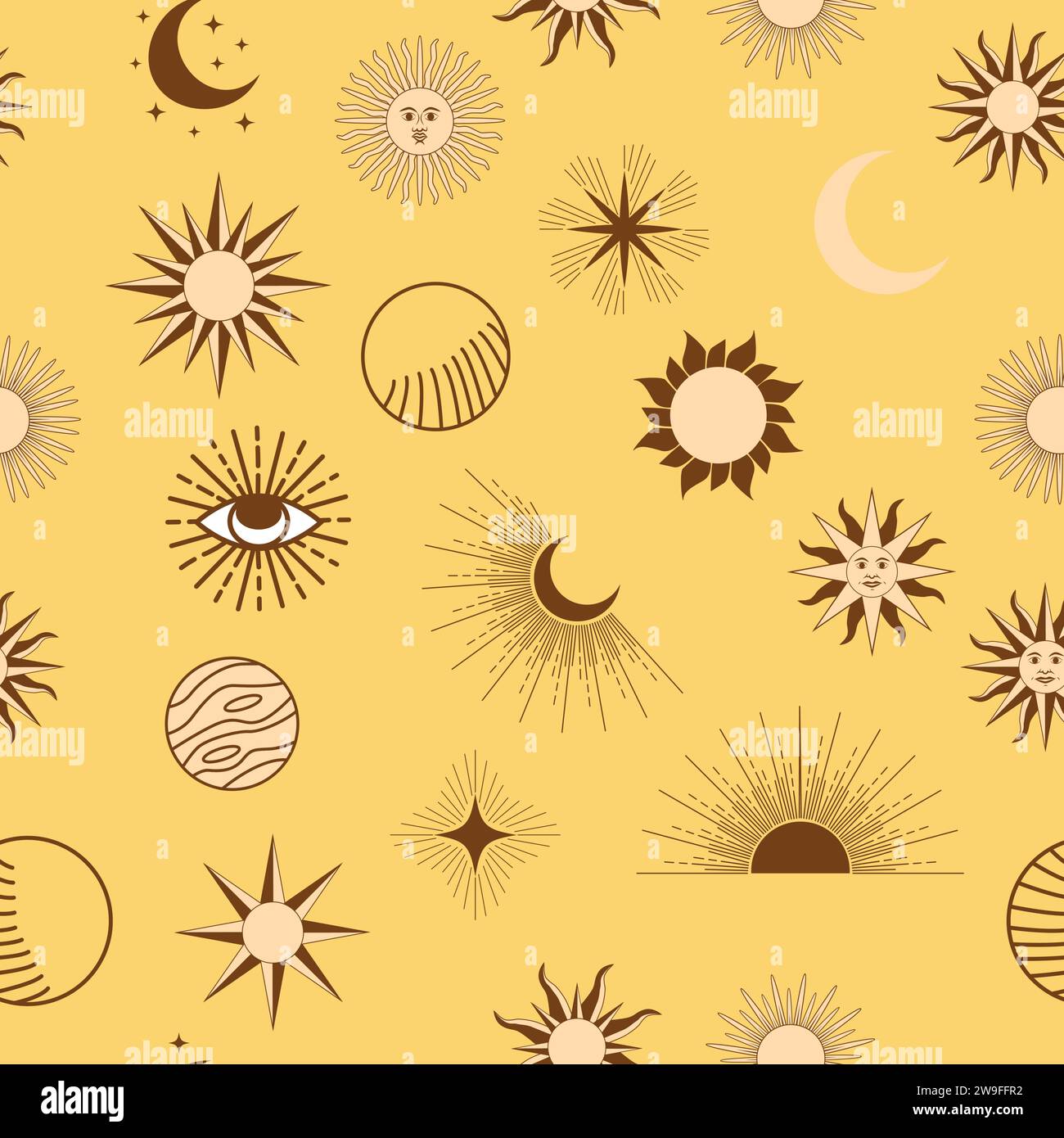 Magic seamless pattern with constellations, sun, moon, magic eyes ...