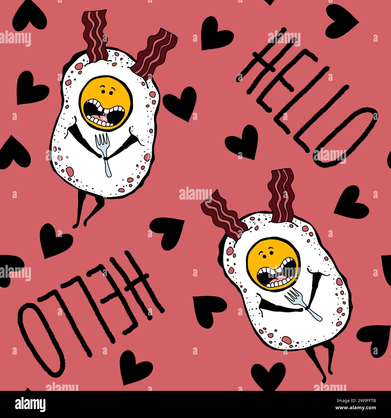 Scrambled eggs retro cartoon seamless pattern for wrapping paper and ...