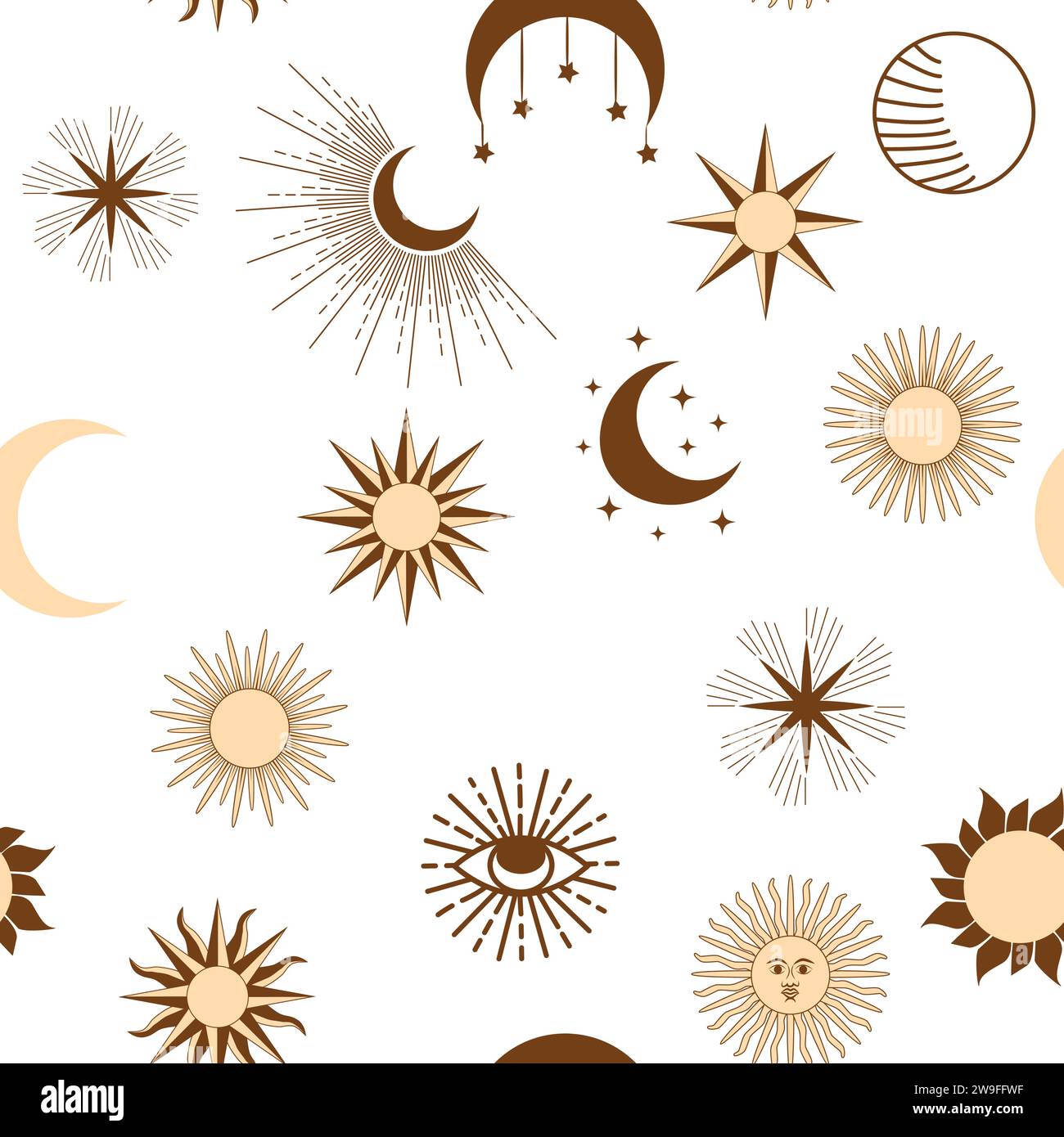Magic seamless pattern with constellations, sun, moon, magic eyes ...