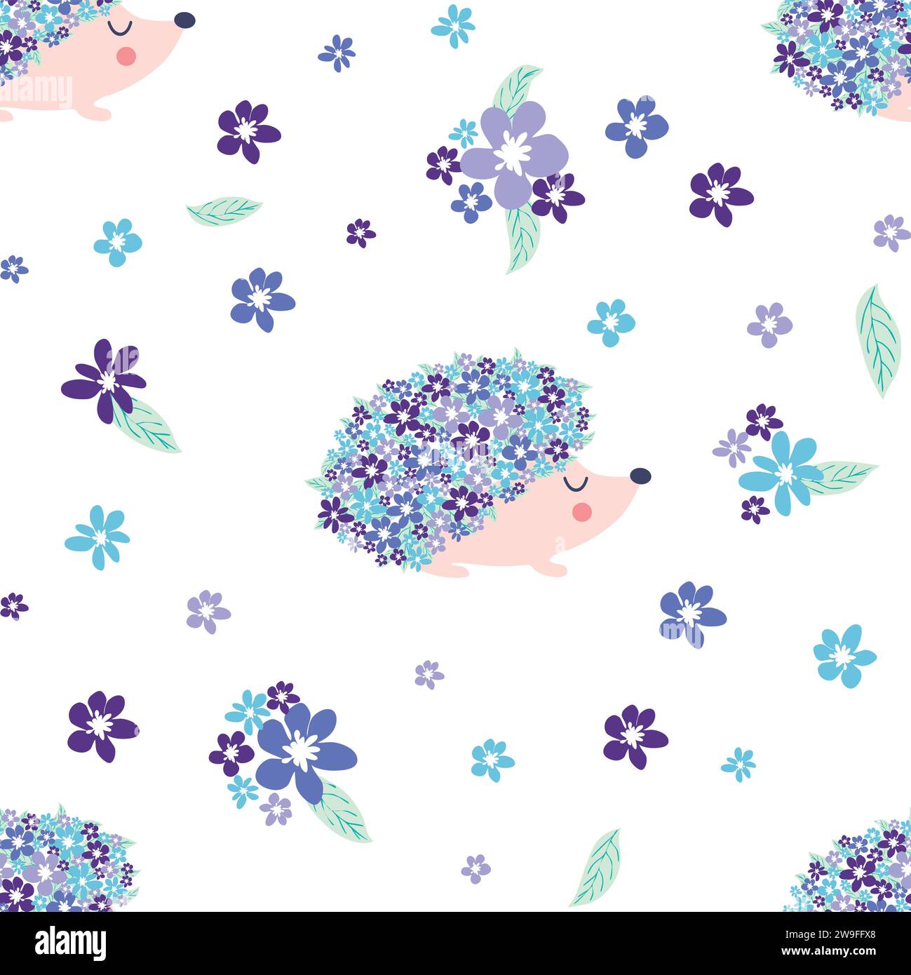 Seamless childish pattern with floral hedgehog with flowers and cute ...