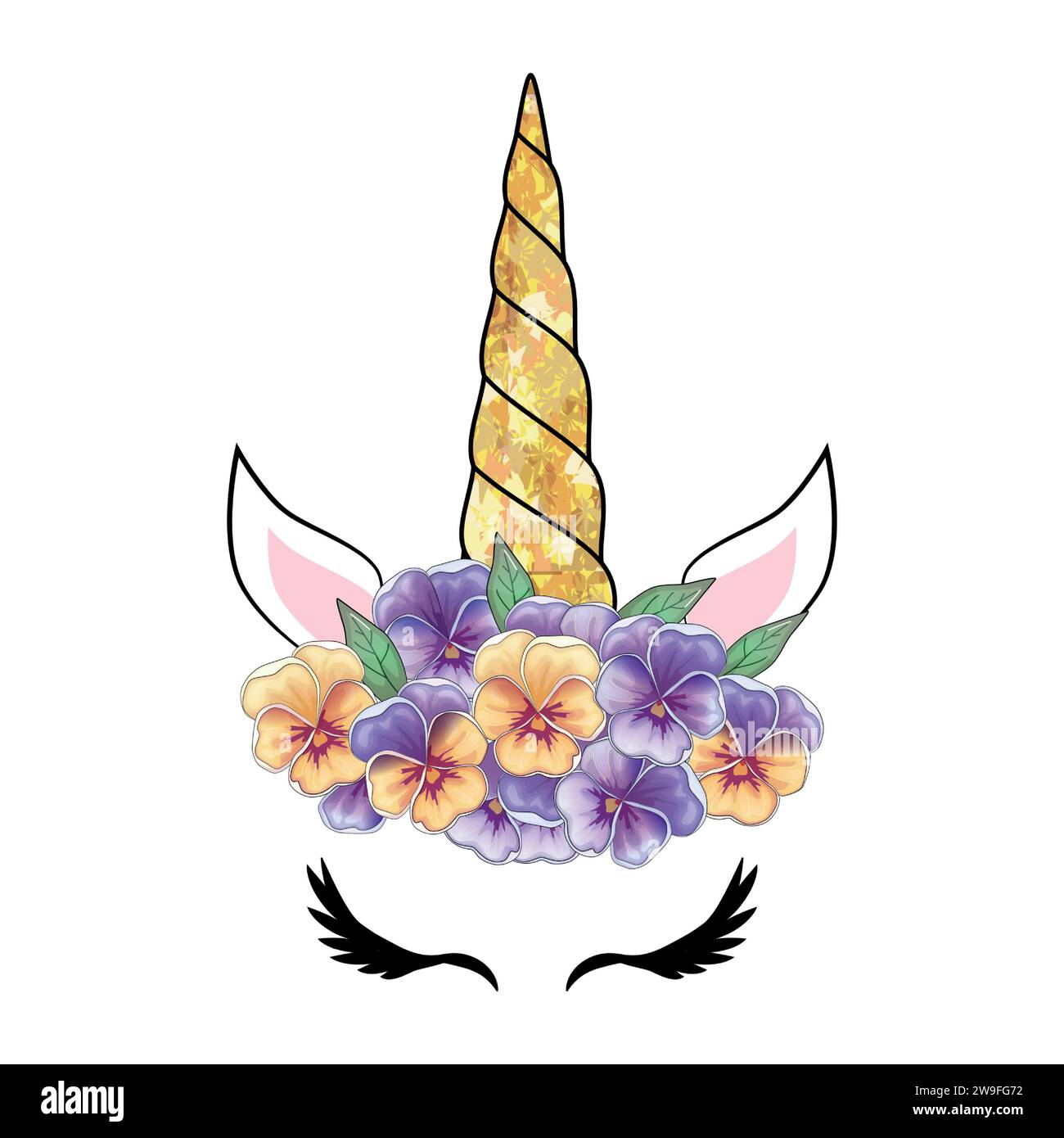 Cute unicorn head with flower crown Stock Vector Image & Art - Alamy