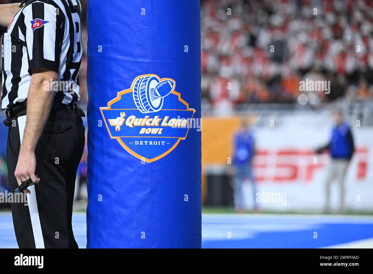 DETROIT, MI - DECEMBER 26: General view of the logo on the goalpost ...