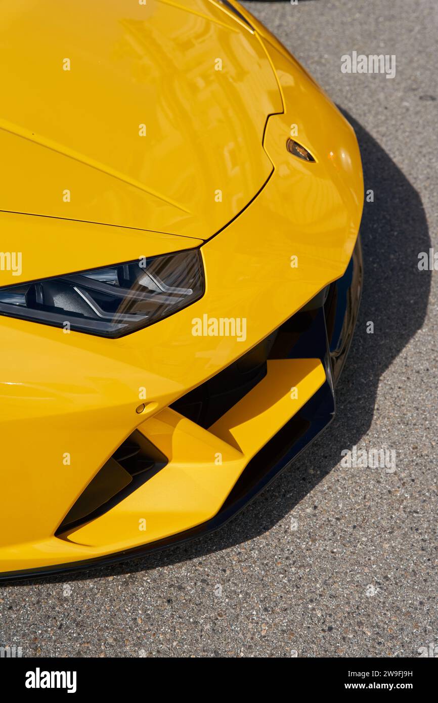 Monaco, Monte Carlo, 29 September 2022 - Close-up view of yellow sports ...