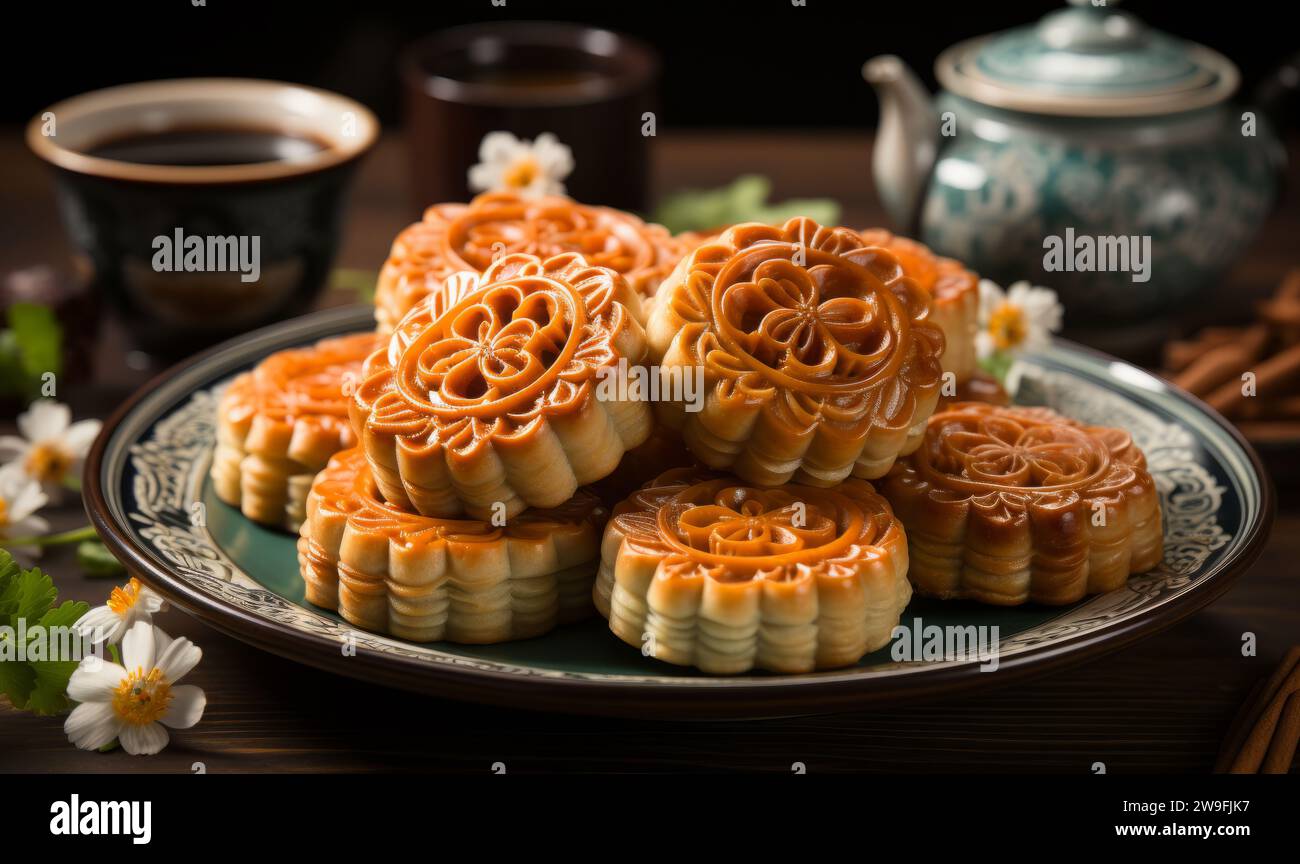 Traditional Chinese moon cake. Mid-Autumn festival celebration ...