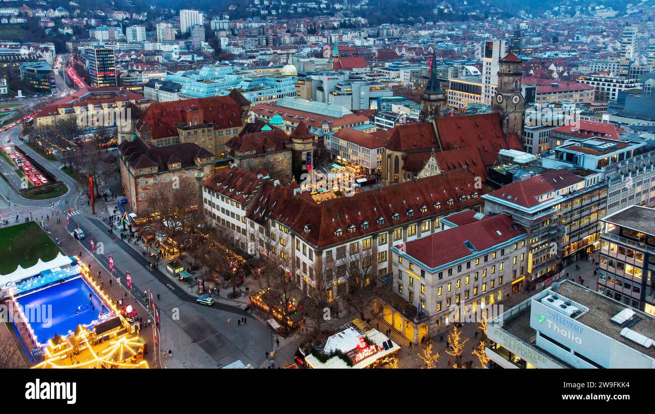 Stuttgart collegiate church Stiftskirche) and Town hall :modern white ...