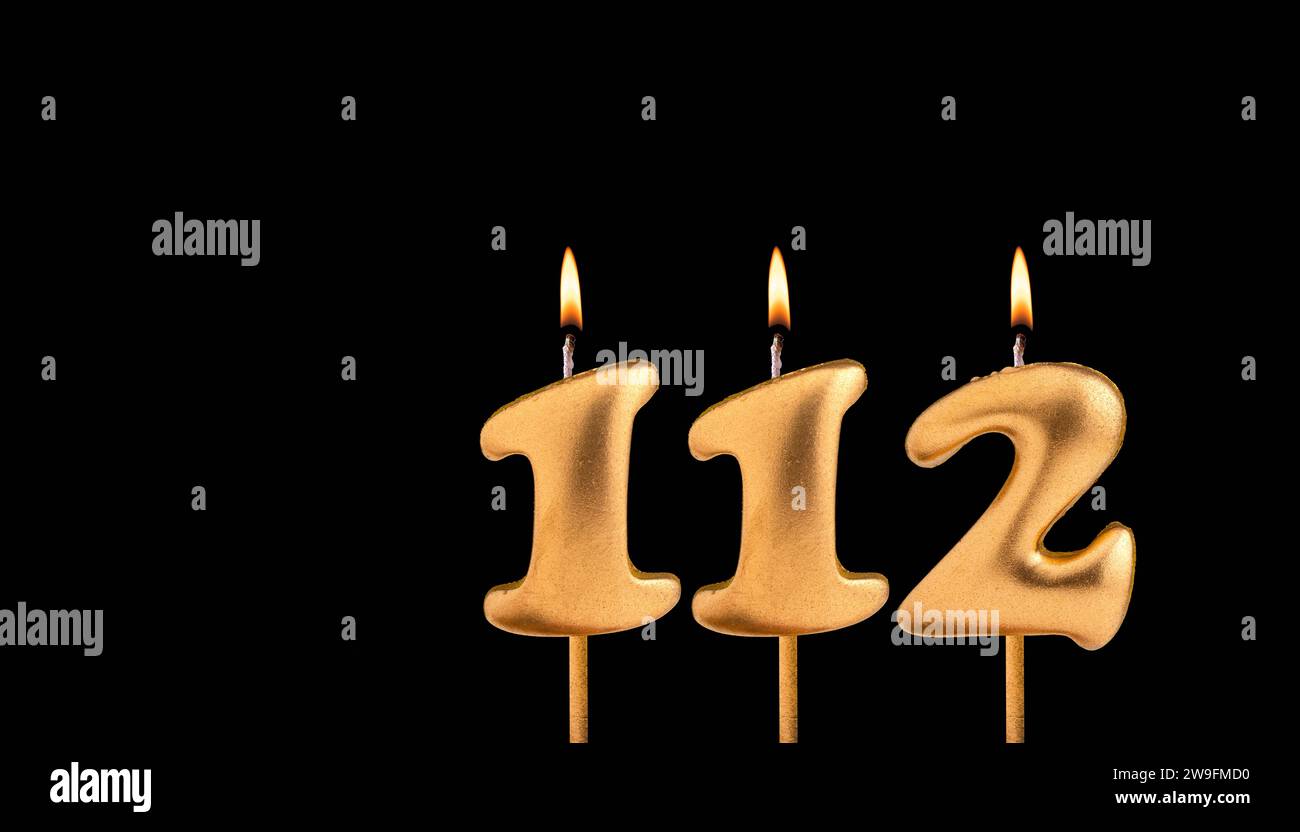 Birthday candle number 112 - Birthday celebration on black background ...