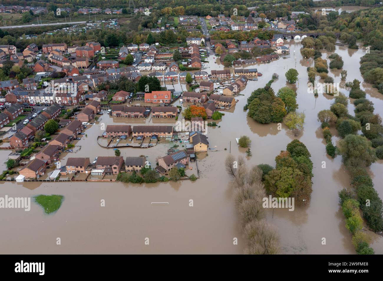 Catcliffe Floods 2023 - Aerial view of Catcliffe in Rotherham which was ...