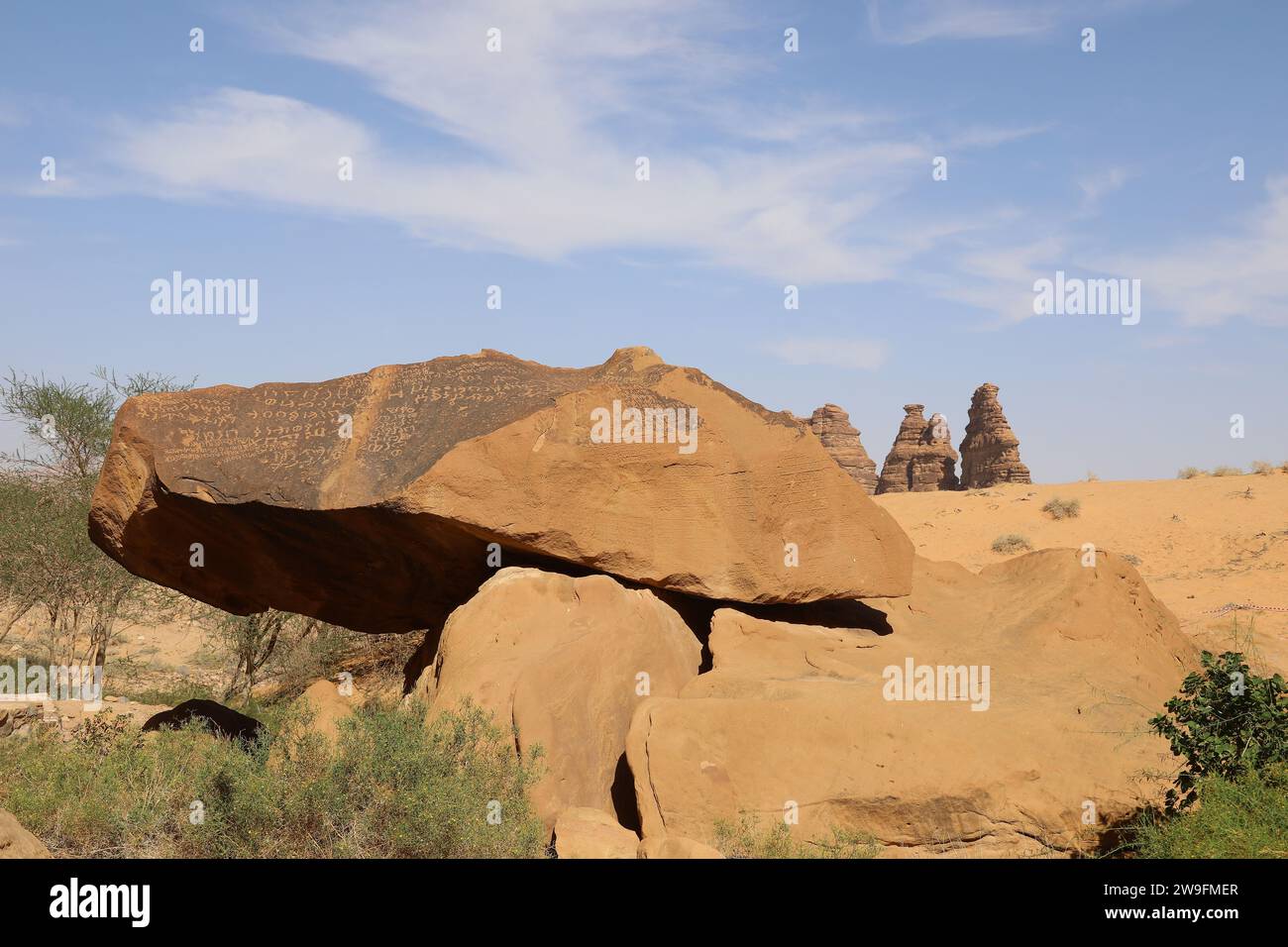Ancient inscriptions at Jabal Ikmah in Saudi Arabia Stock Photo - Alamy