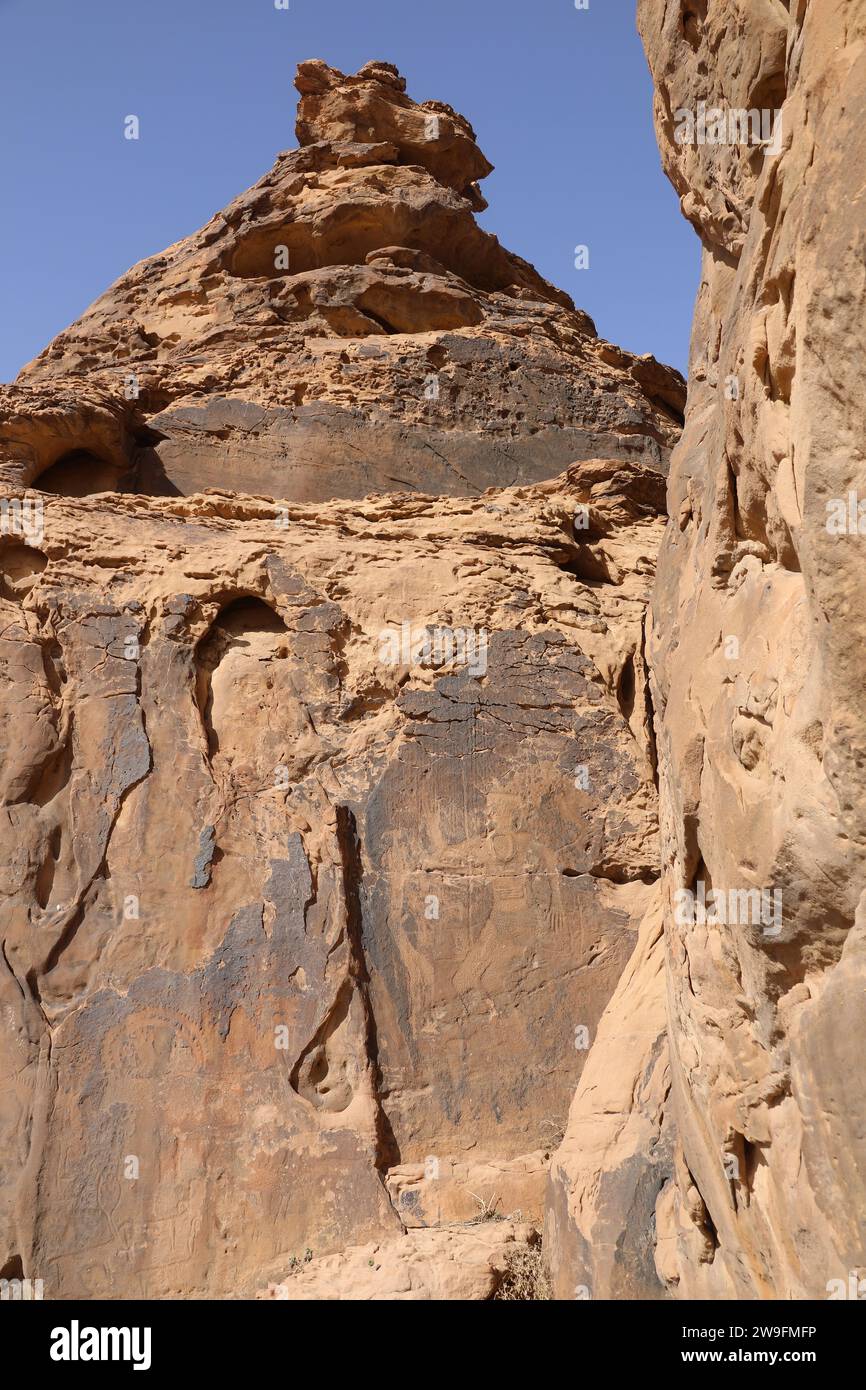 Ancient petroglyph of a human figure at Jubbah in Saudi Arabia called ...