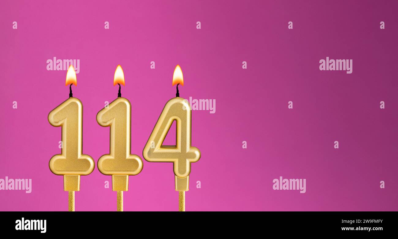 Birthday card with candle number 114 - purple background Stock Photo ...