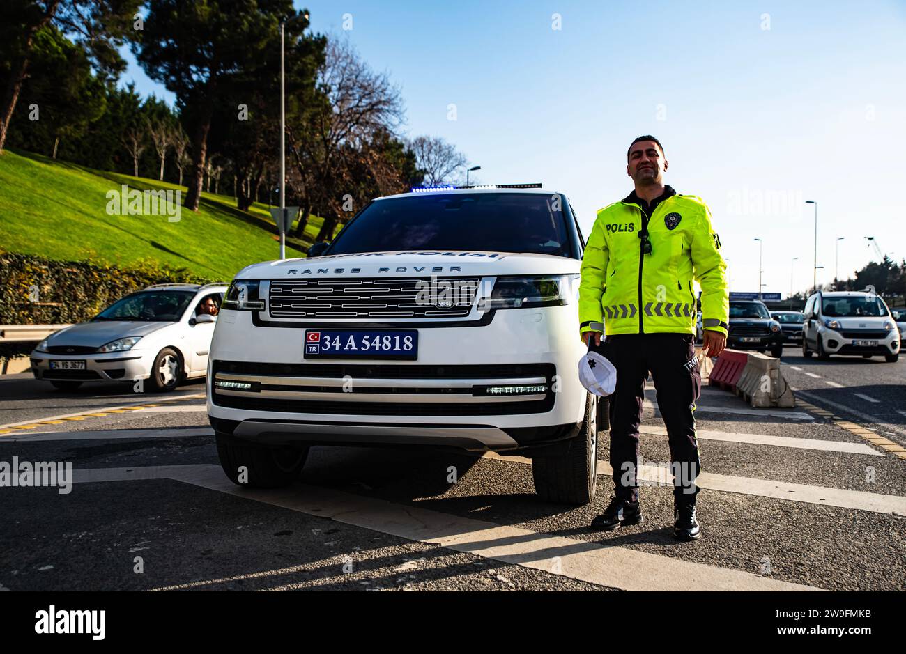 Turkish police patrol car Land Rover Range Rover L460 on highway Stock ...