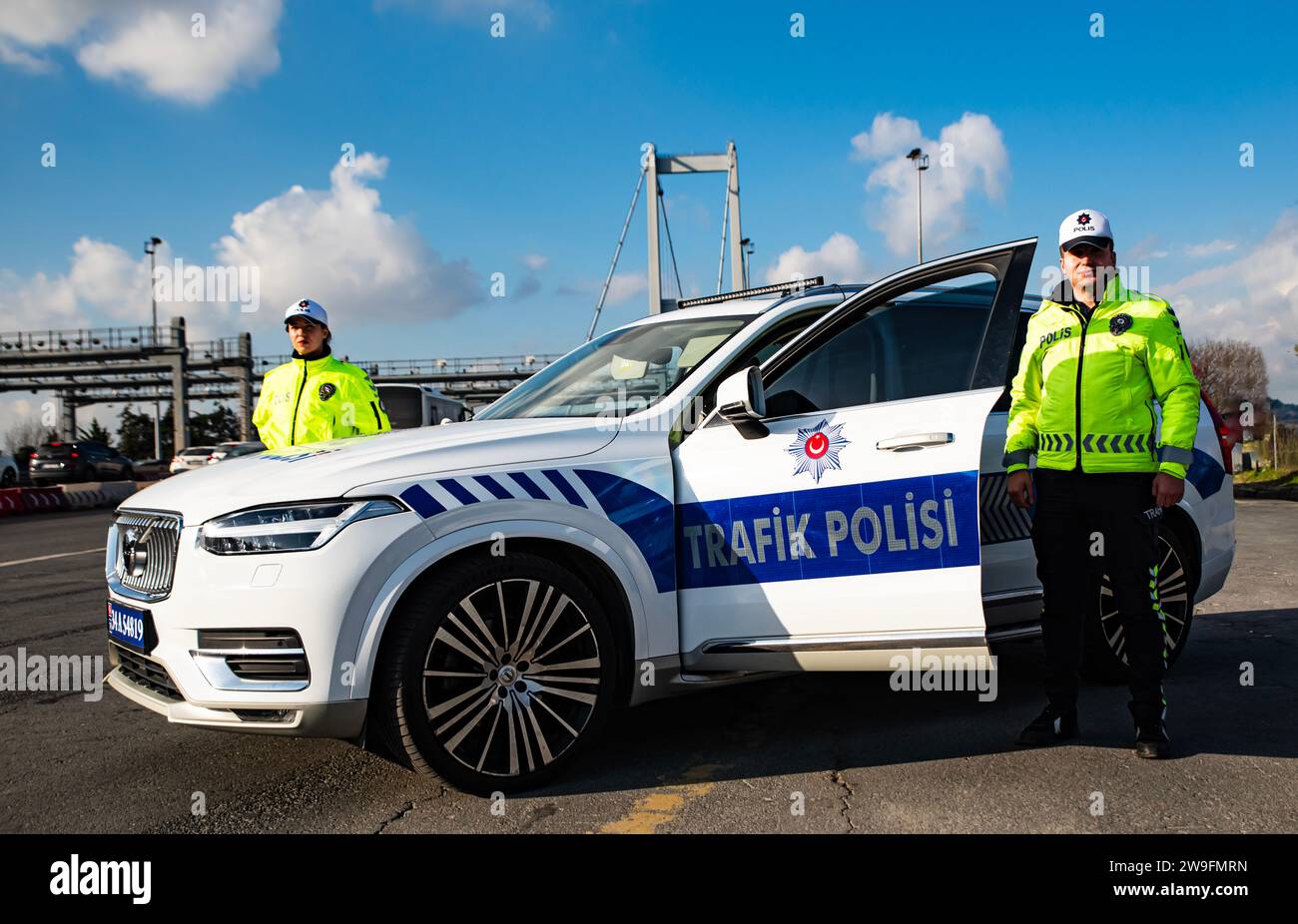 Turkish police patrol car Volvo XC90 on highway Police check point ...