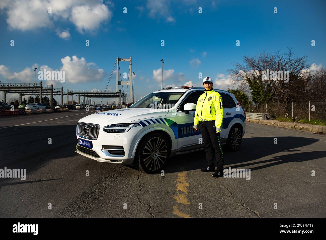 Turkish police patrol car Volvo XC90 on highway Police check point ...