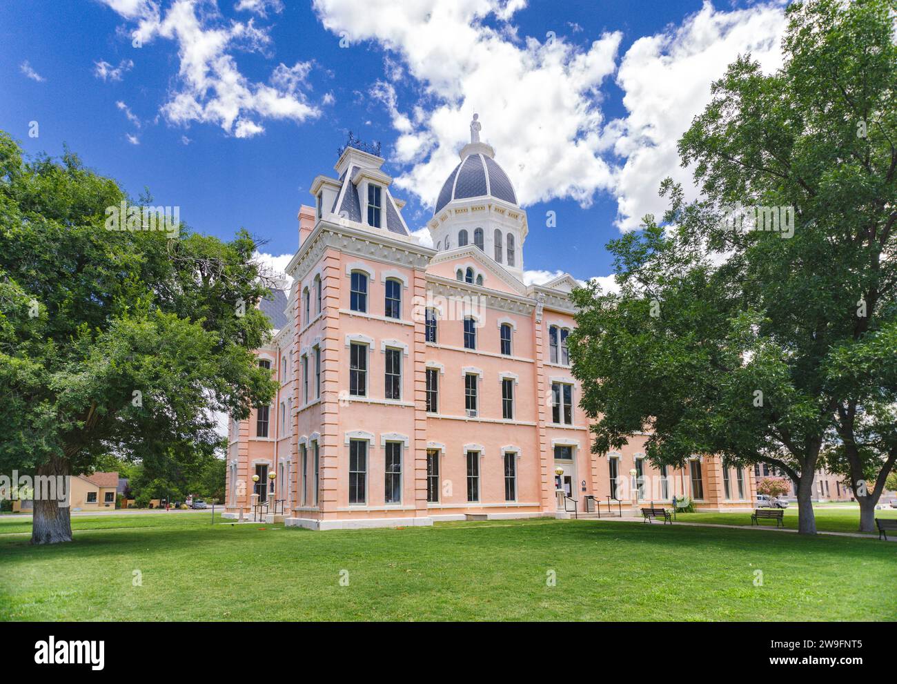 The pink colored Empire Style architecture Presidio County Courthouse ...