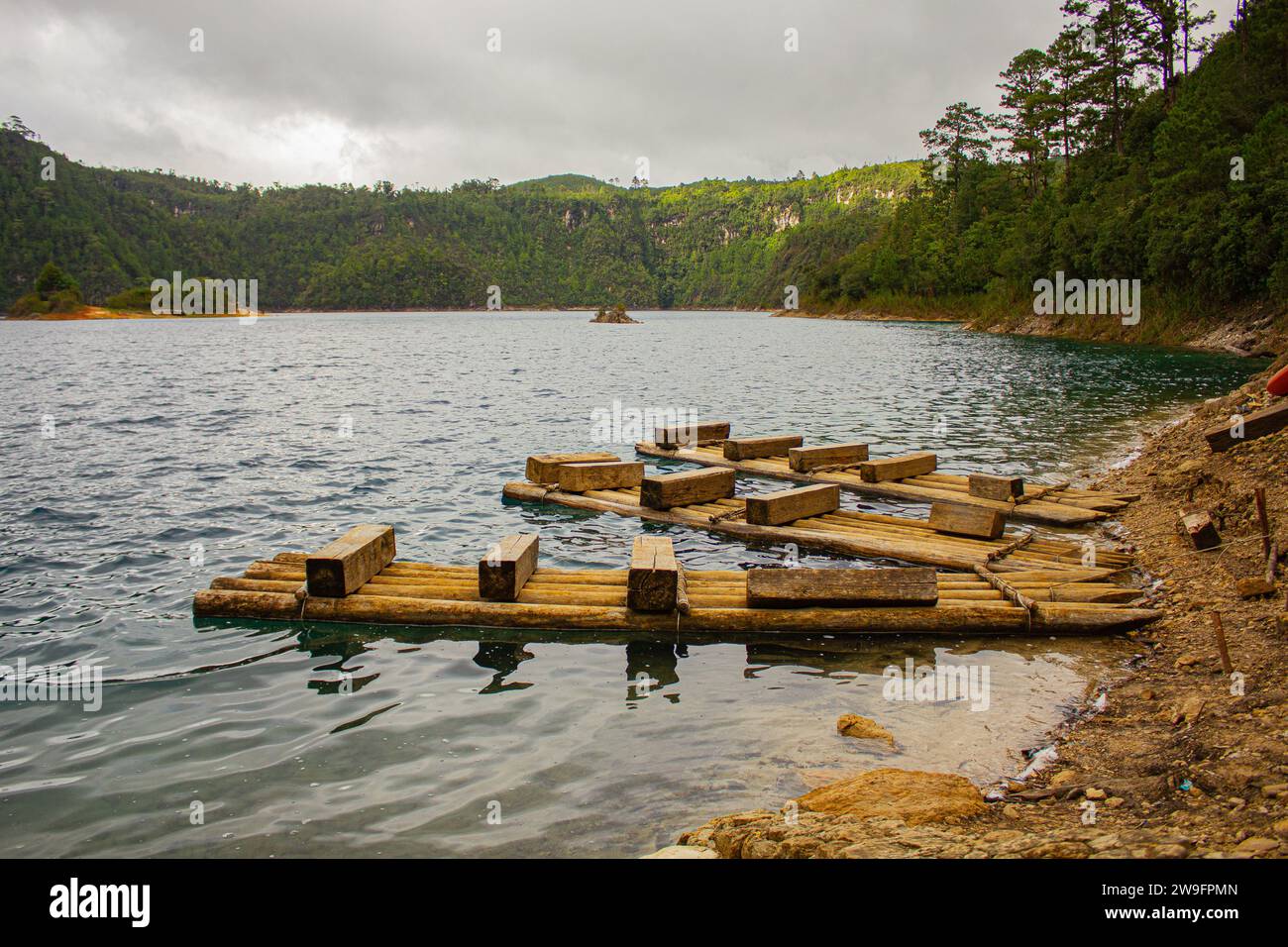 Lakeside Serenity: Wooden Pier on a Chiapas Lake, Azure Waters, Lush ...