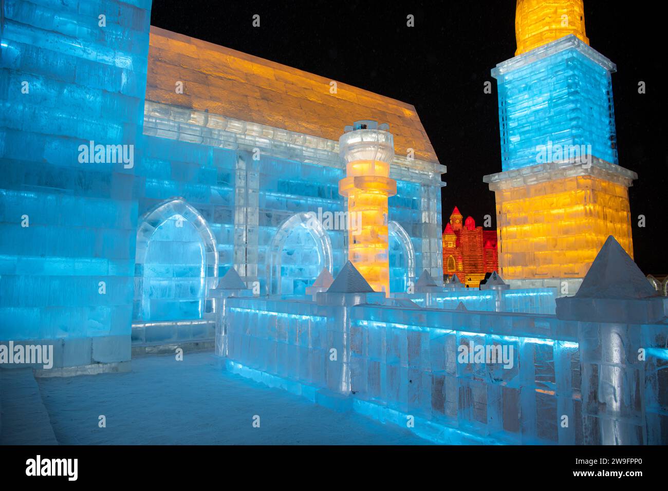 January 1, 2022, HARBIN, CHINA. Night scene in Harbin International Ice ...