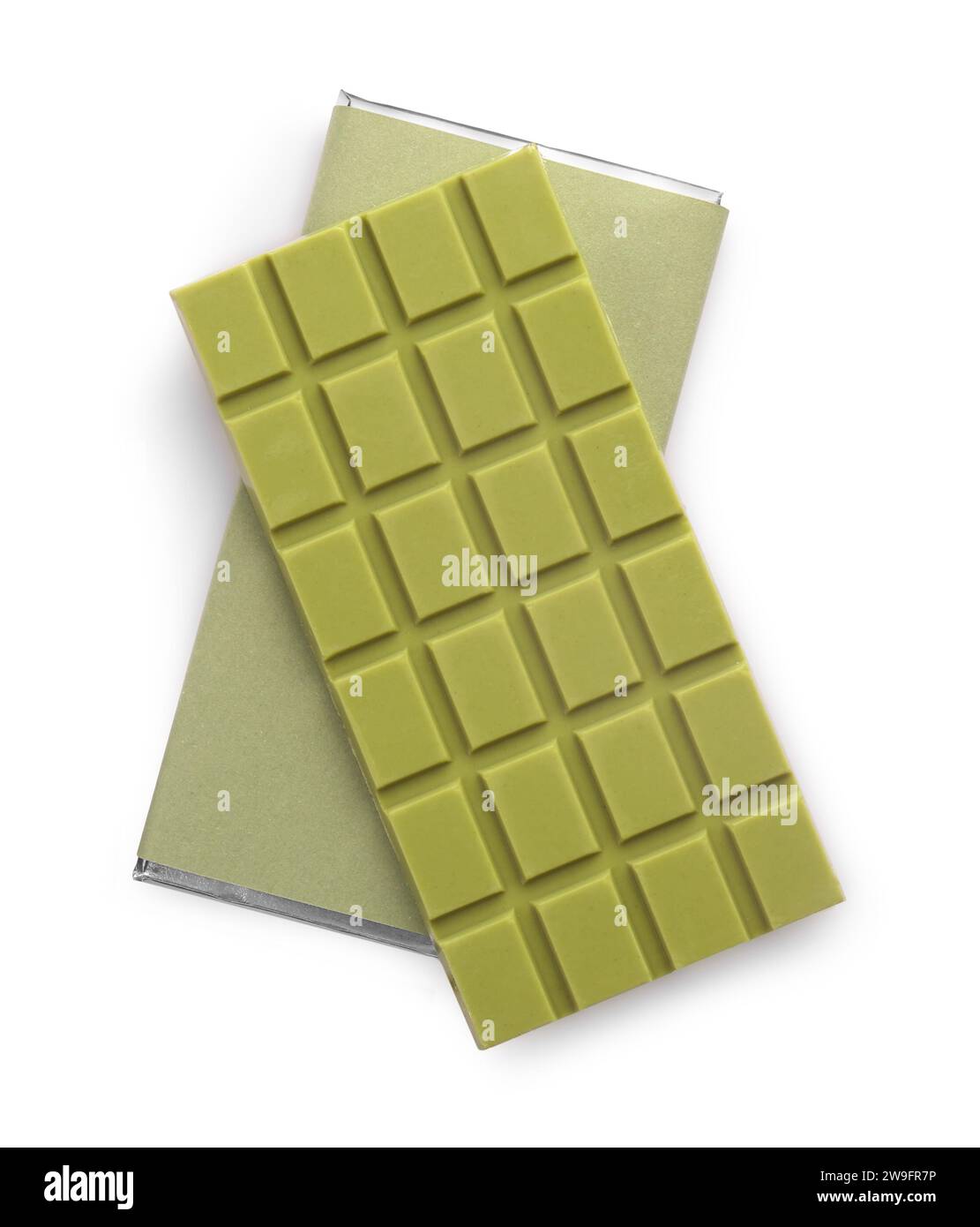 Tasty matcha chocolate bars isolated on white, top view Stock Photo - Alamy