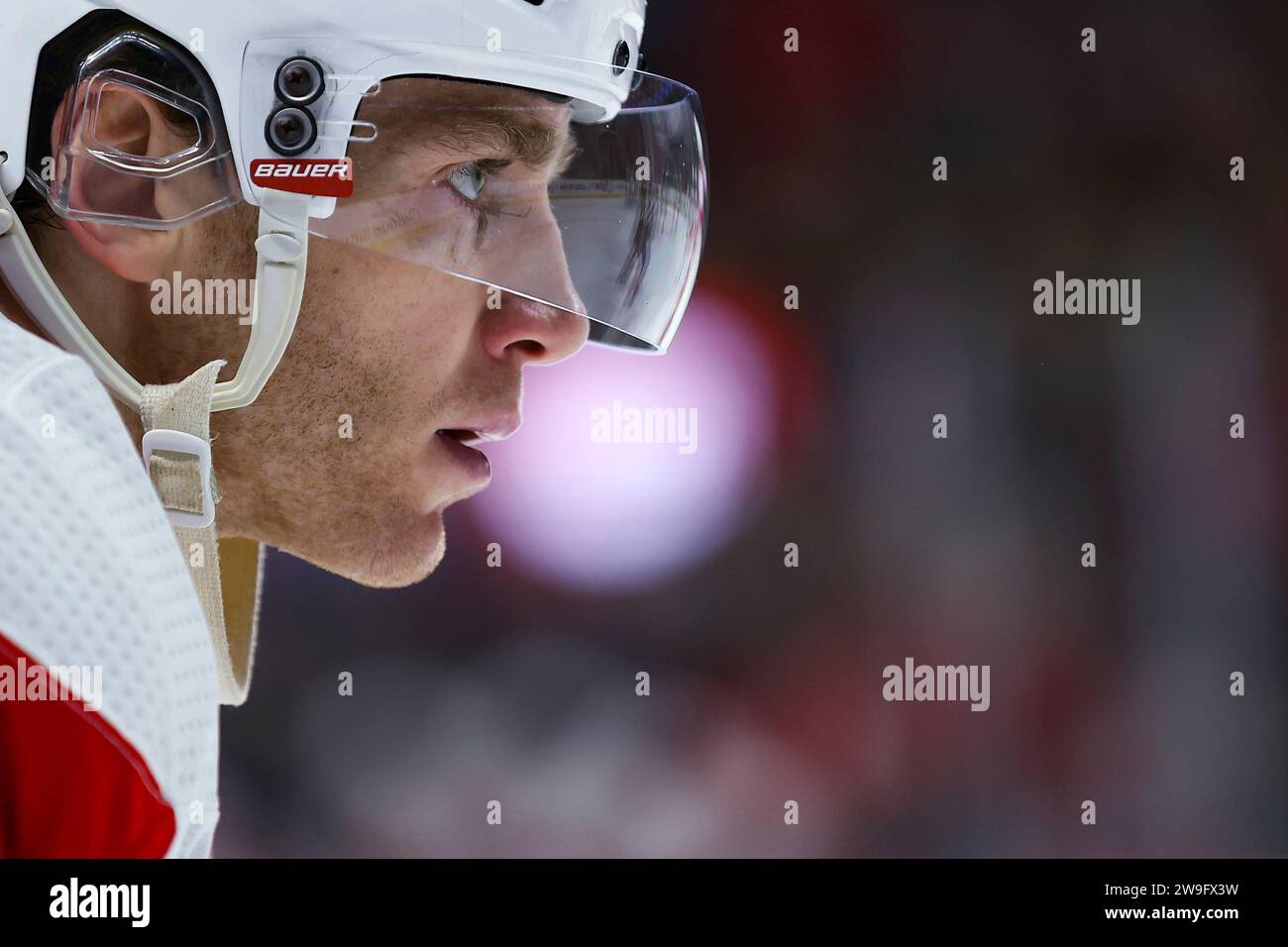 Detroit Red Wings right wing Patrick Kane prepares for a faceoff during ...